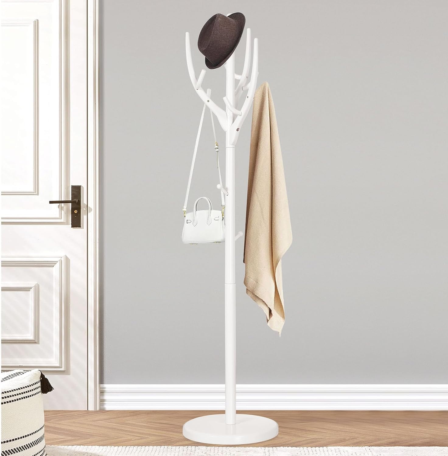 Design Coat Stand Wooden Coat Freestanding with 16.5" Round Base Tree ...