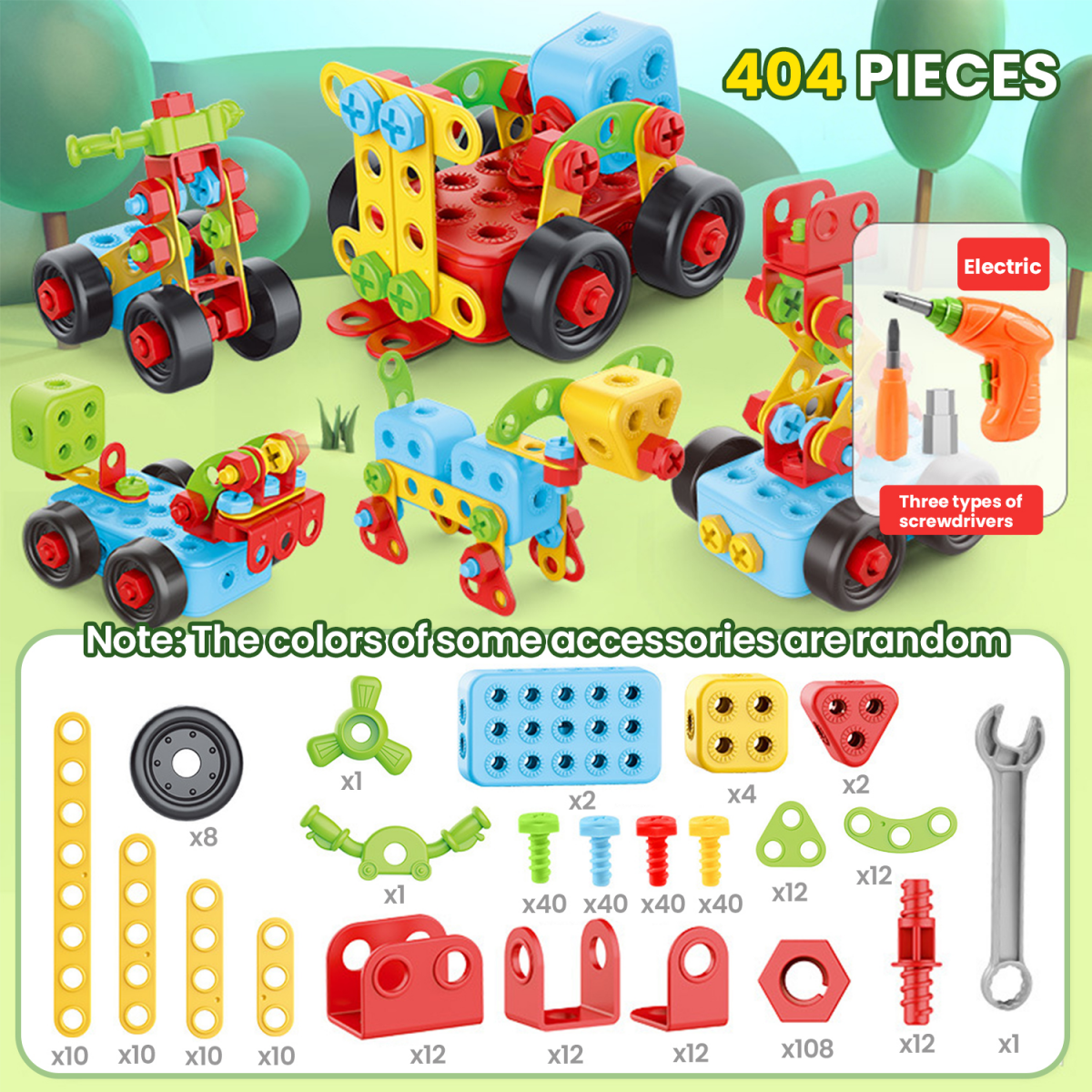 Design & Drill Construction Tool Sets for Kids, 404Pieces Construction ...
