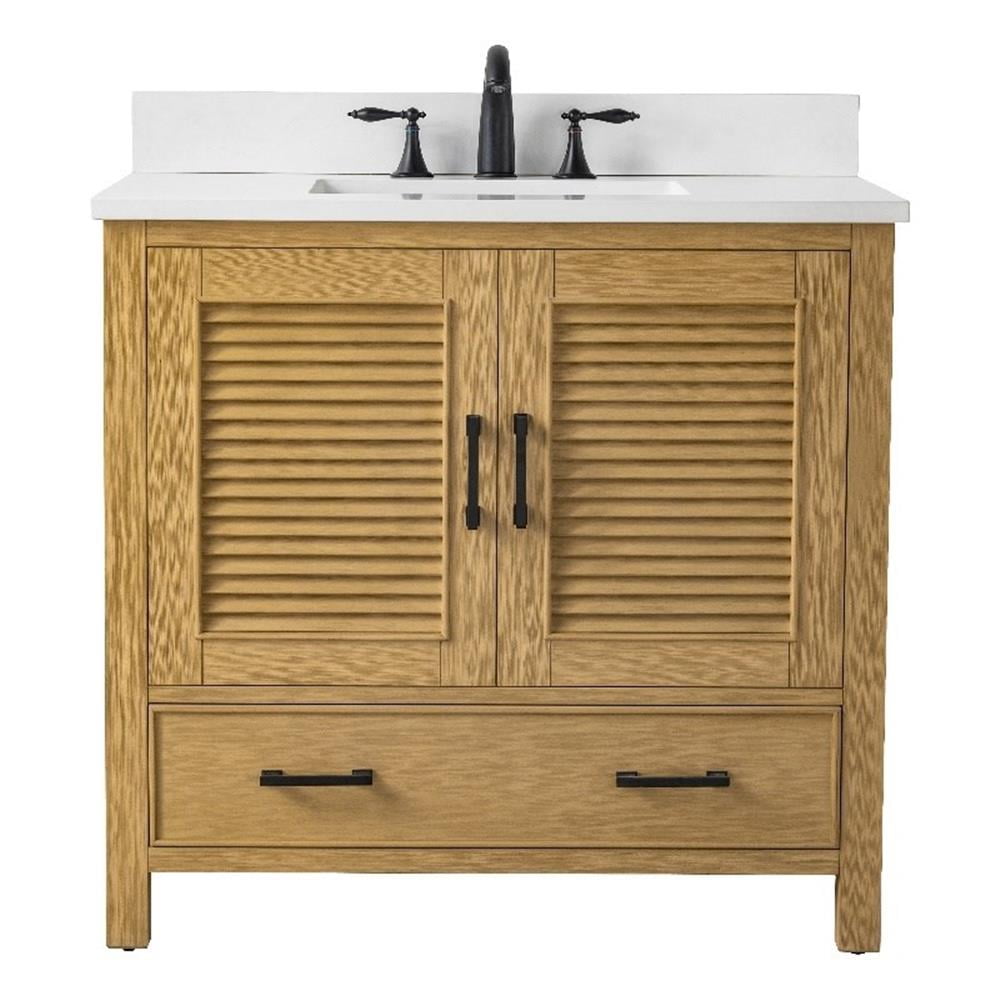 Design Element Estate 36" Single Sink Oak Bath Vanity with White Quartz ...