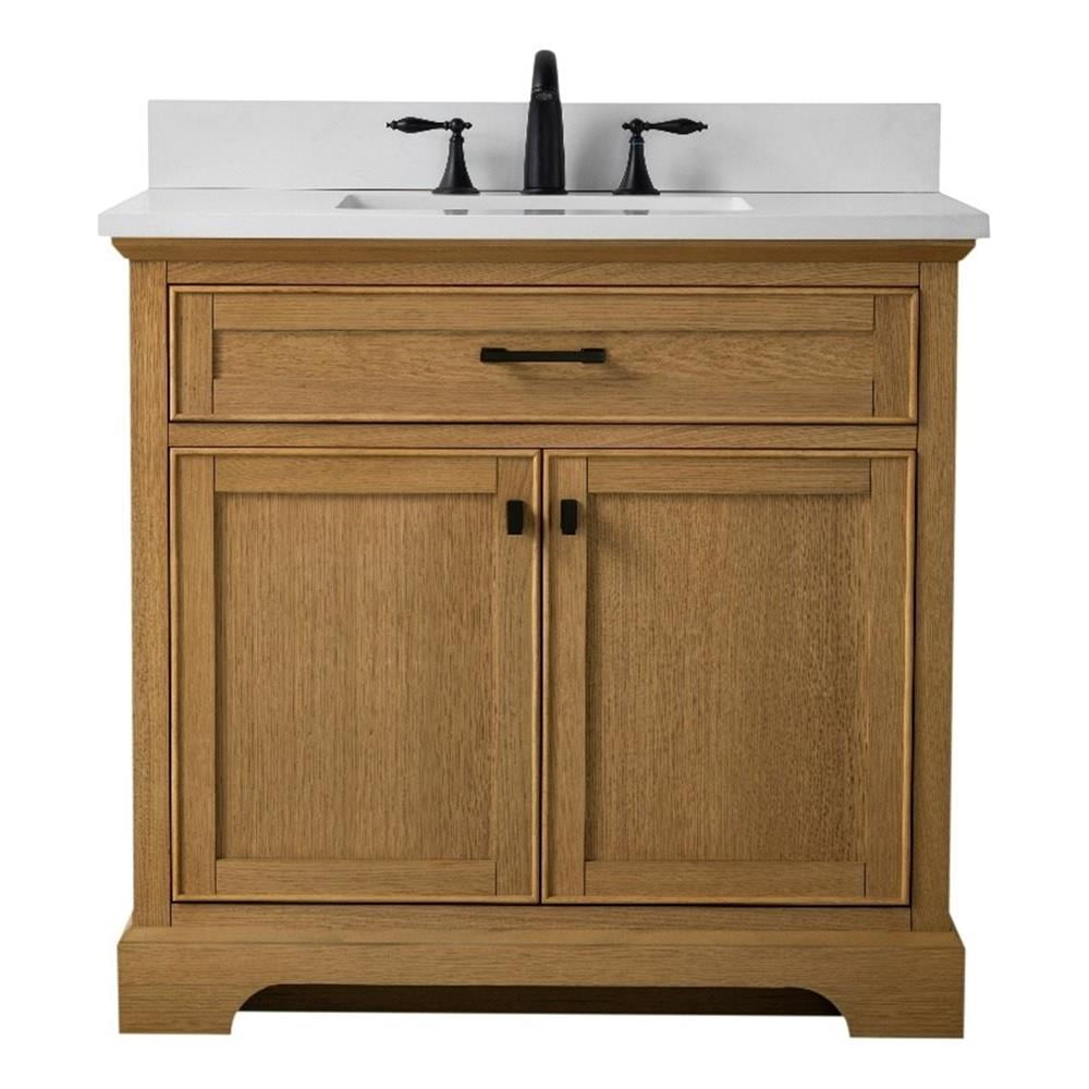 Design Element Milano 36" Single Sink Oak Bath Vanity with White Quartz ...