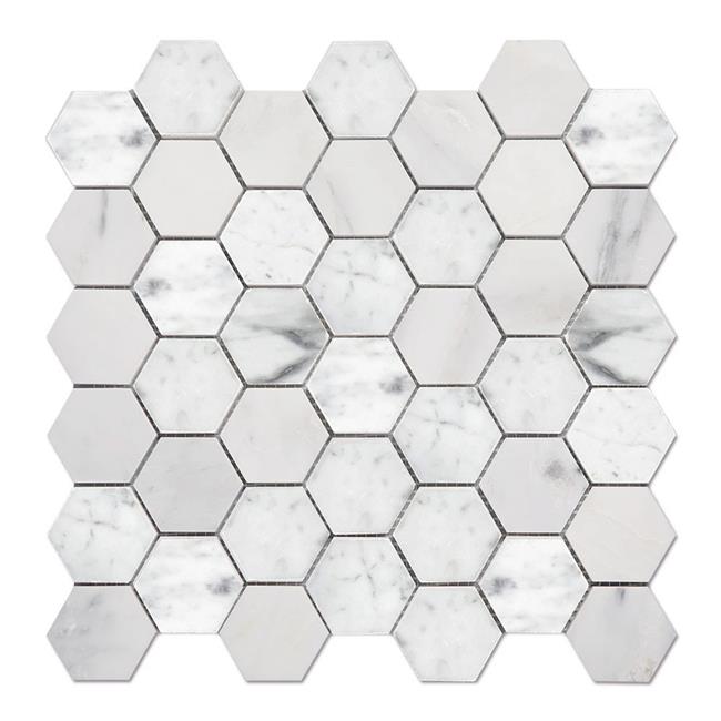 Design Element Group MTILE04 10 sq. ft. Hexagon Marble Mosaic Wall Tile ...