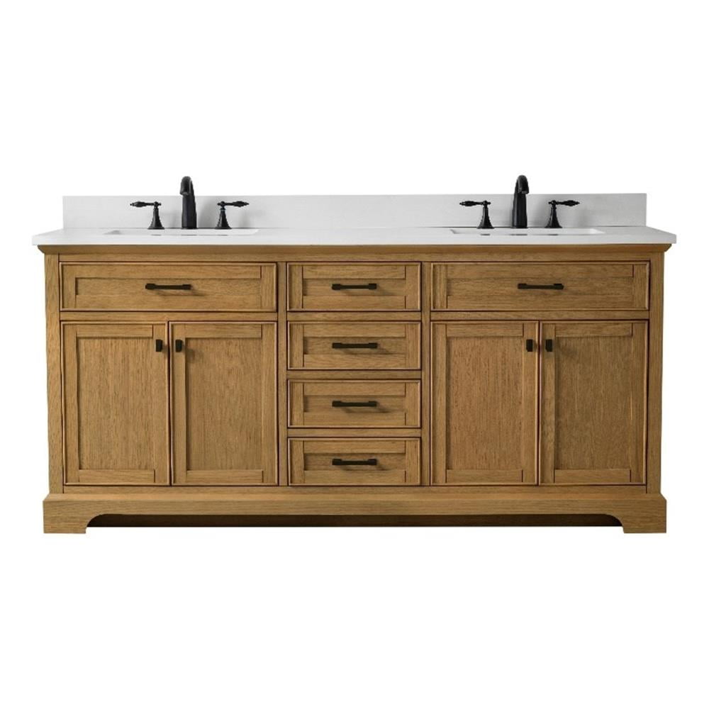 Design Element Milano 72" Double Sink Oak Bath Vanity with White Quartz ...
