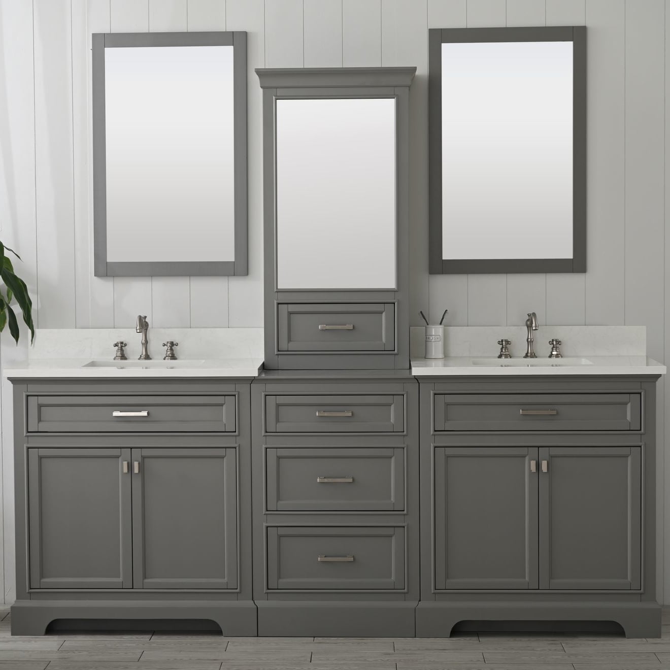 Design Element Milano 84" Modular Bath Vanity in Gray with White Quartz ...