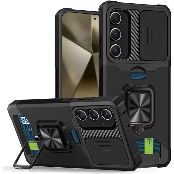 Design for Galaxy S24 FE Phone Case with Camera Lens Card Holder Stand ...