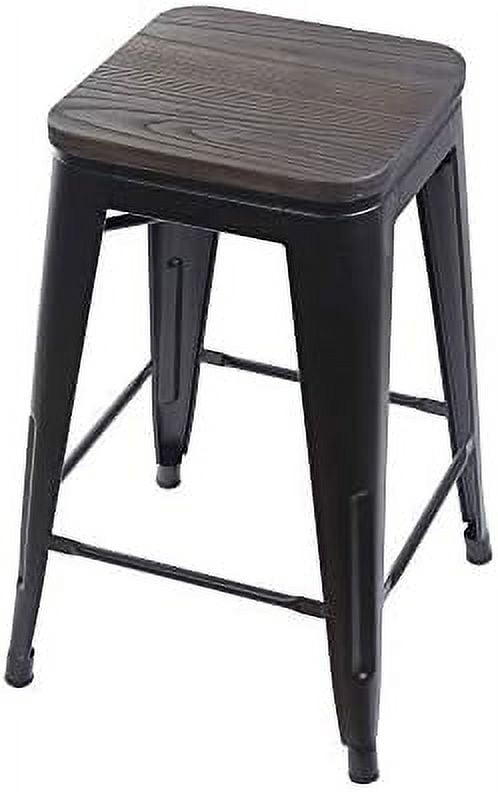 Design Group Gunmetal 24" Metal Counter Stools with Light Wooden Seat(4 ...