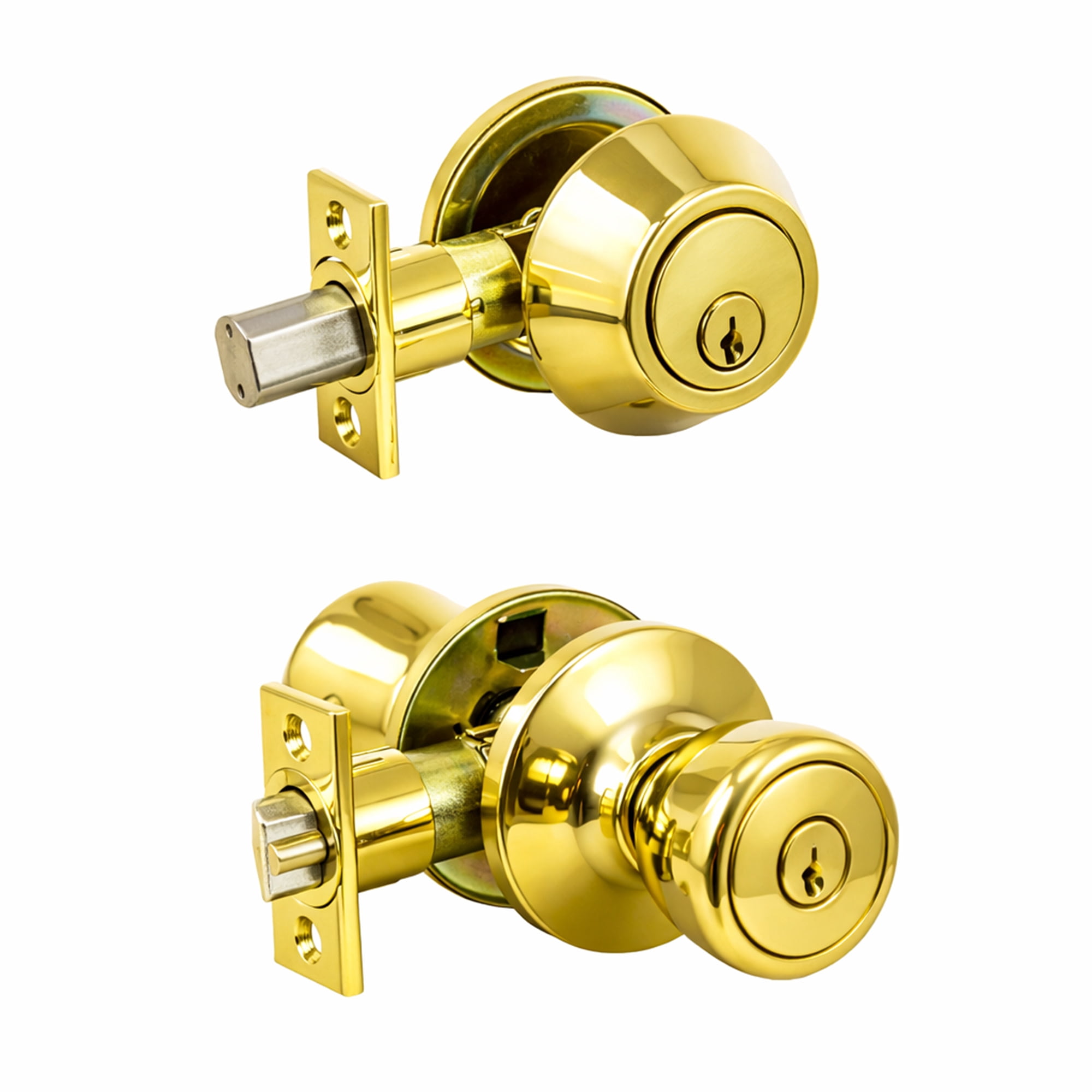 Polished Brass Entry Door Knob and Single Cylinder Deadbolt Combo, 6 ...