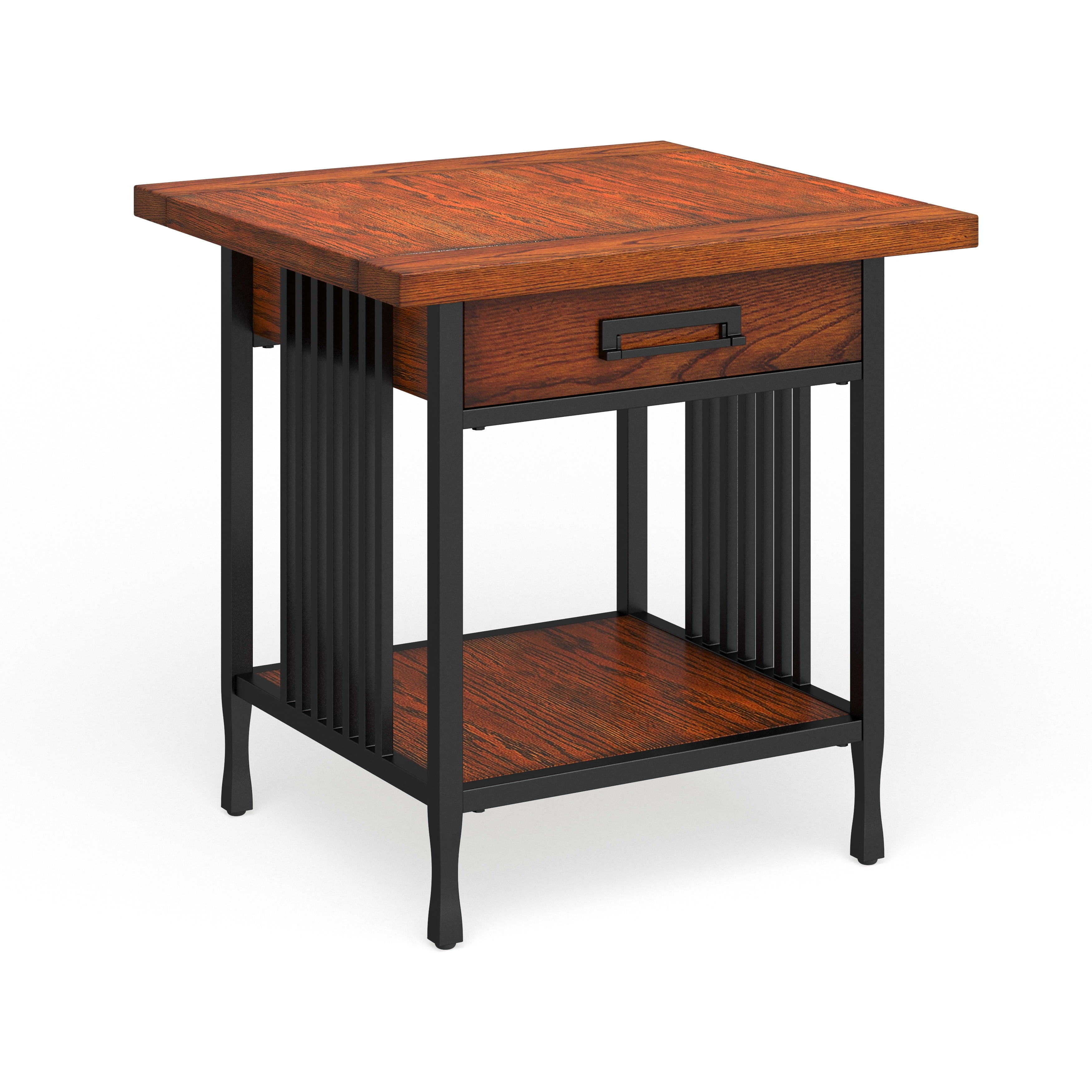 Design House Carbon Loft Peter Matte Black Slatted Metal Oak End Table ...
