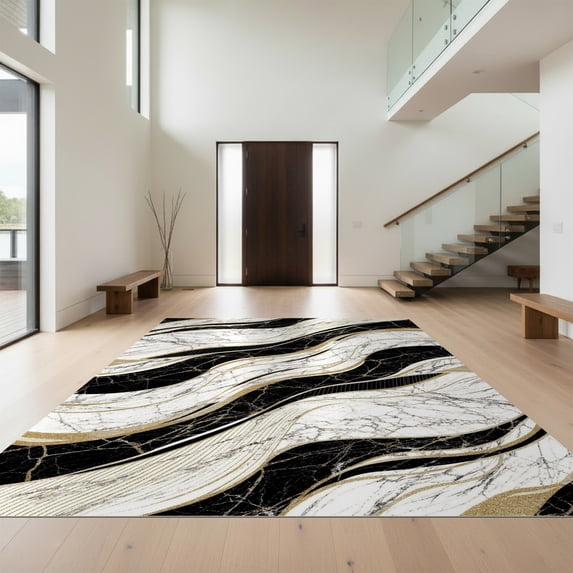 Design&I 6'x9' Ultra Soft Area Rug, Abstract Swirl Interlocking Stripe ...