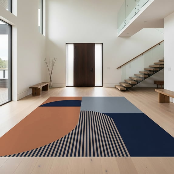 Design&I 6'x9' Ultra Soft Area Rug, Blue Terracotta Geometric Design ...
