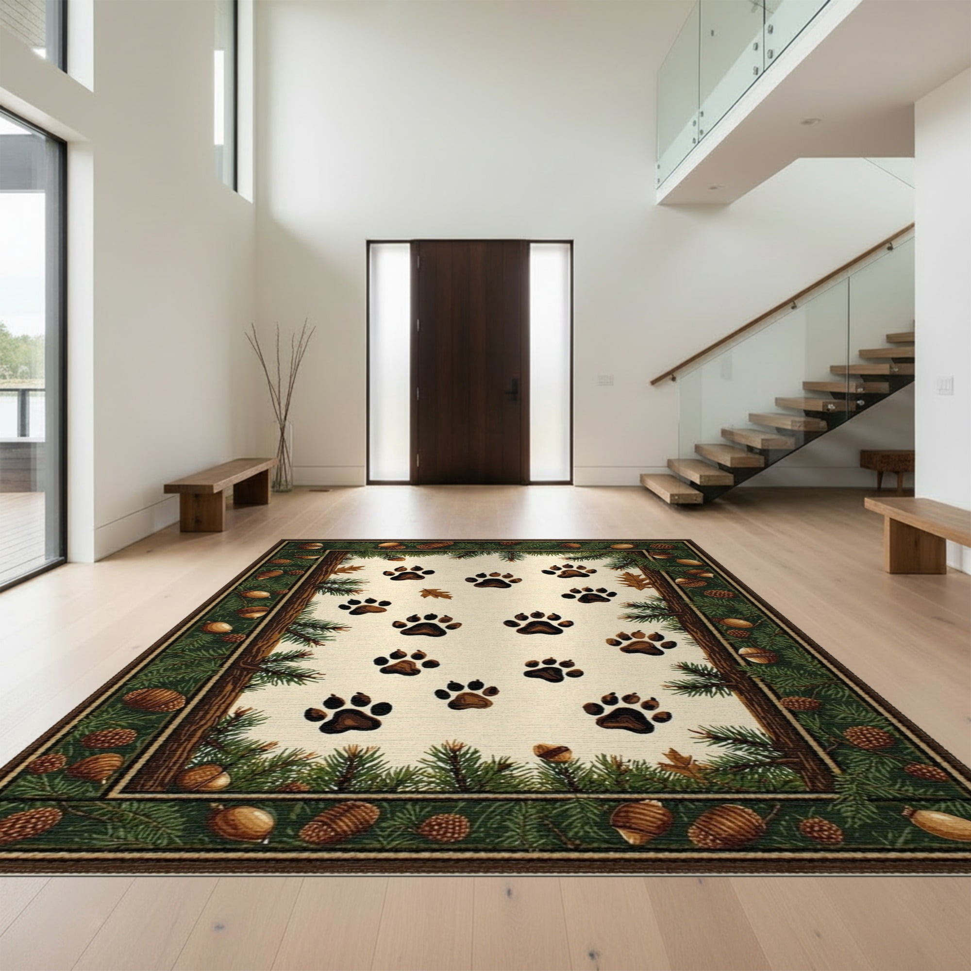 Design&I 6'x9' Washable Area Rug Snag-Free Bear Paw Print Rustic ...