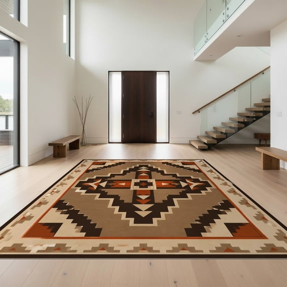 Design&I 8'x10' Ultra Soft Area Rug, Brown Beige Earthy Geometric ...