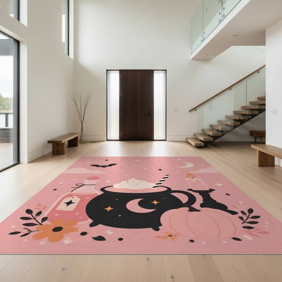 Design&I 9'x12' Washable Area Rug Pink Black Enchanted Nighttime ...