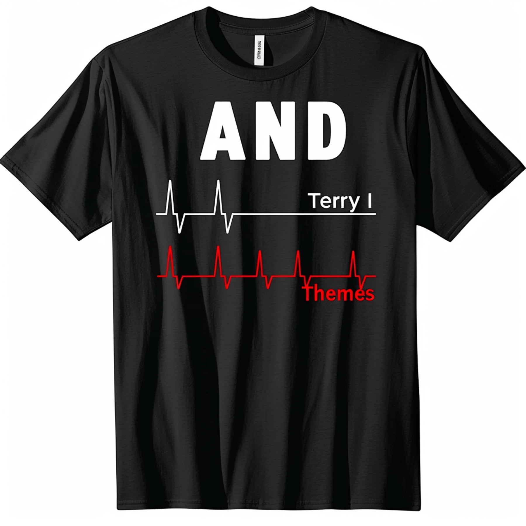 Design: I Themes Back in white text with an ECG line on a black ...