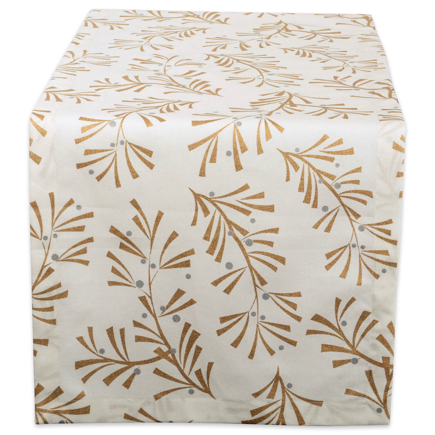 DII 14x72" Modern Cotton Metallic Holly Leaves Table Runner in Gold ...