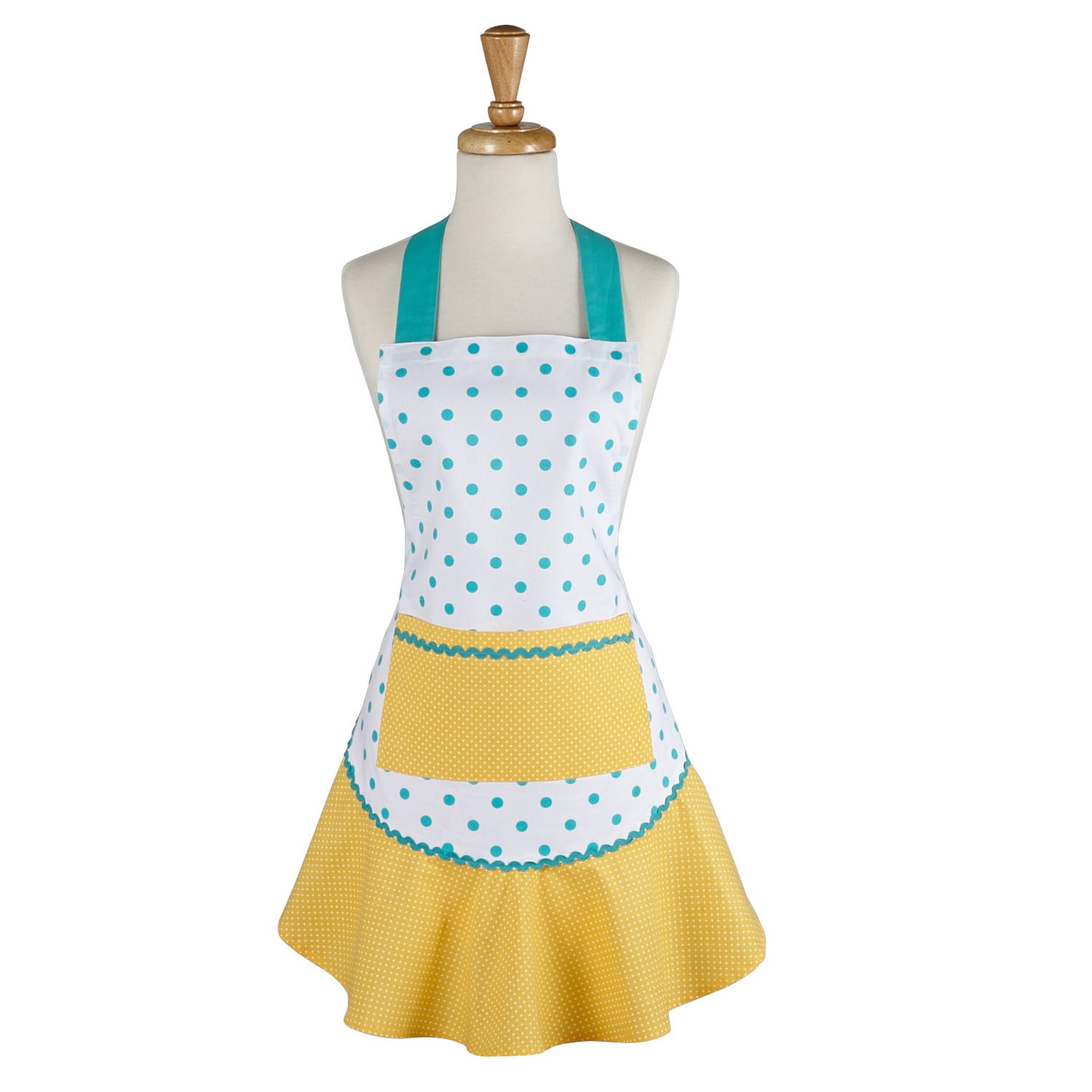 Design Imports Aqua and Yellow Polka Dot Ruffle Apron - Walmart.com