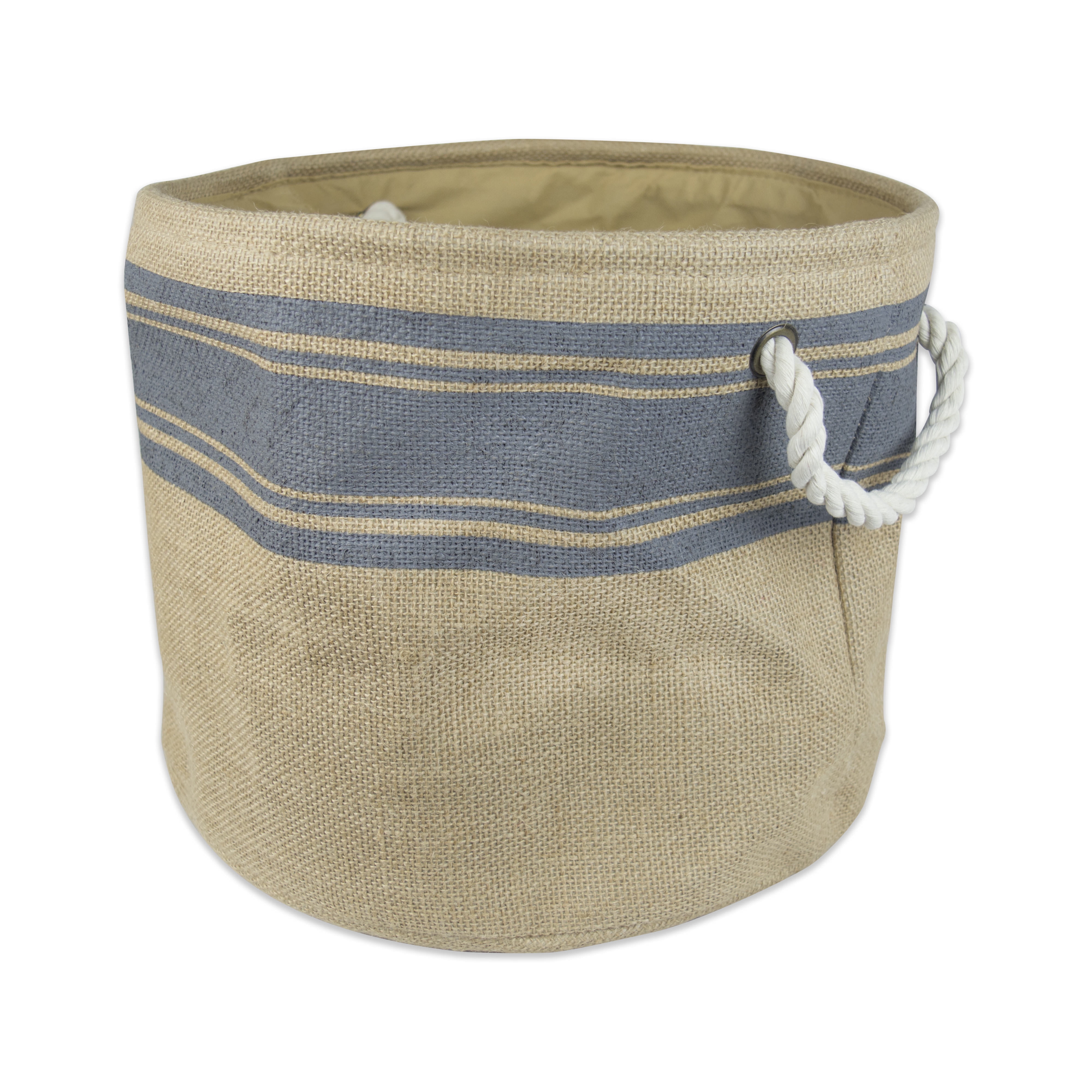 Design Imports Burlap Bin Border Gray Round Medium, 15"x15"x12 ...