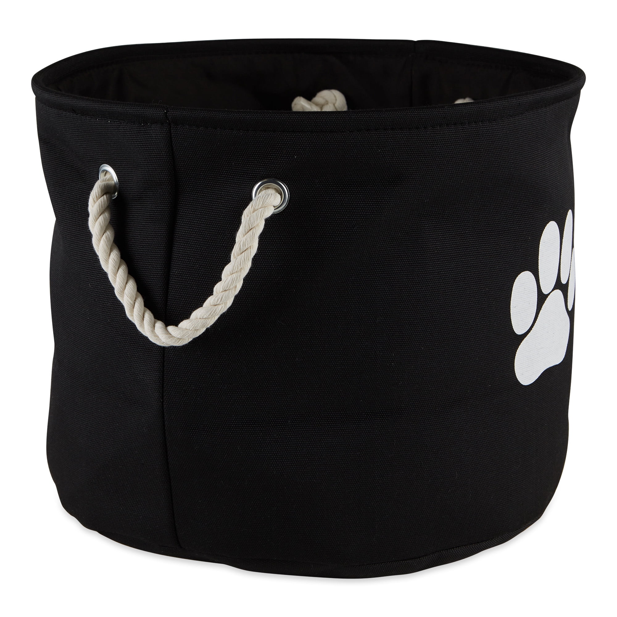 Contemporary Home Living 12" Polyester Black Round Pet Bin With a White ...