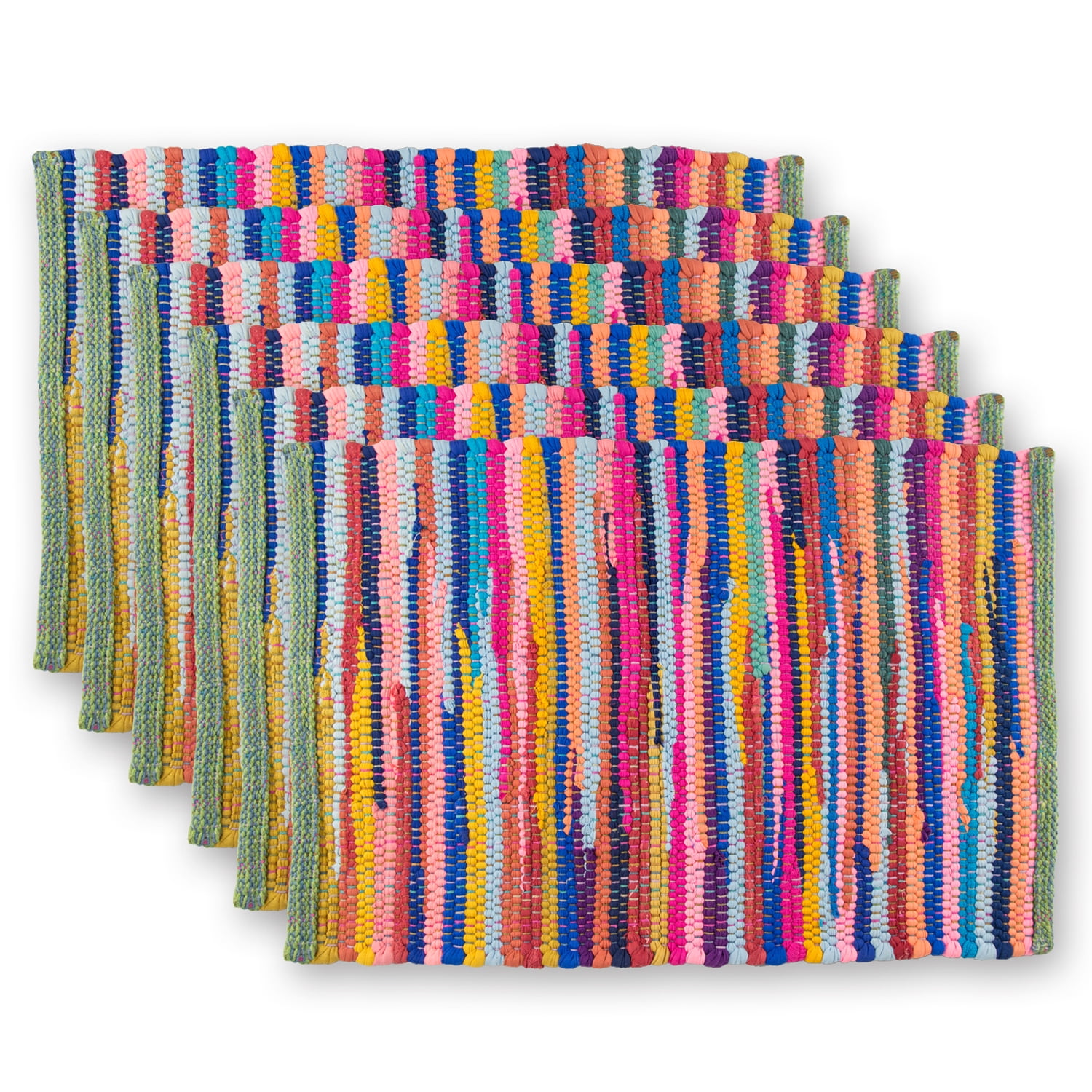 Design Imports Multi-Color Rag Kitchen Placemat Set, Set of 6, 19"x13 ...