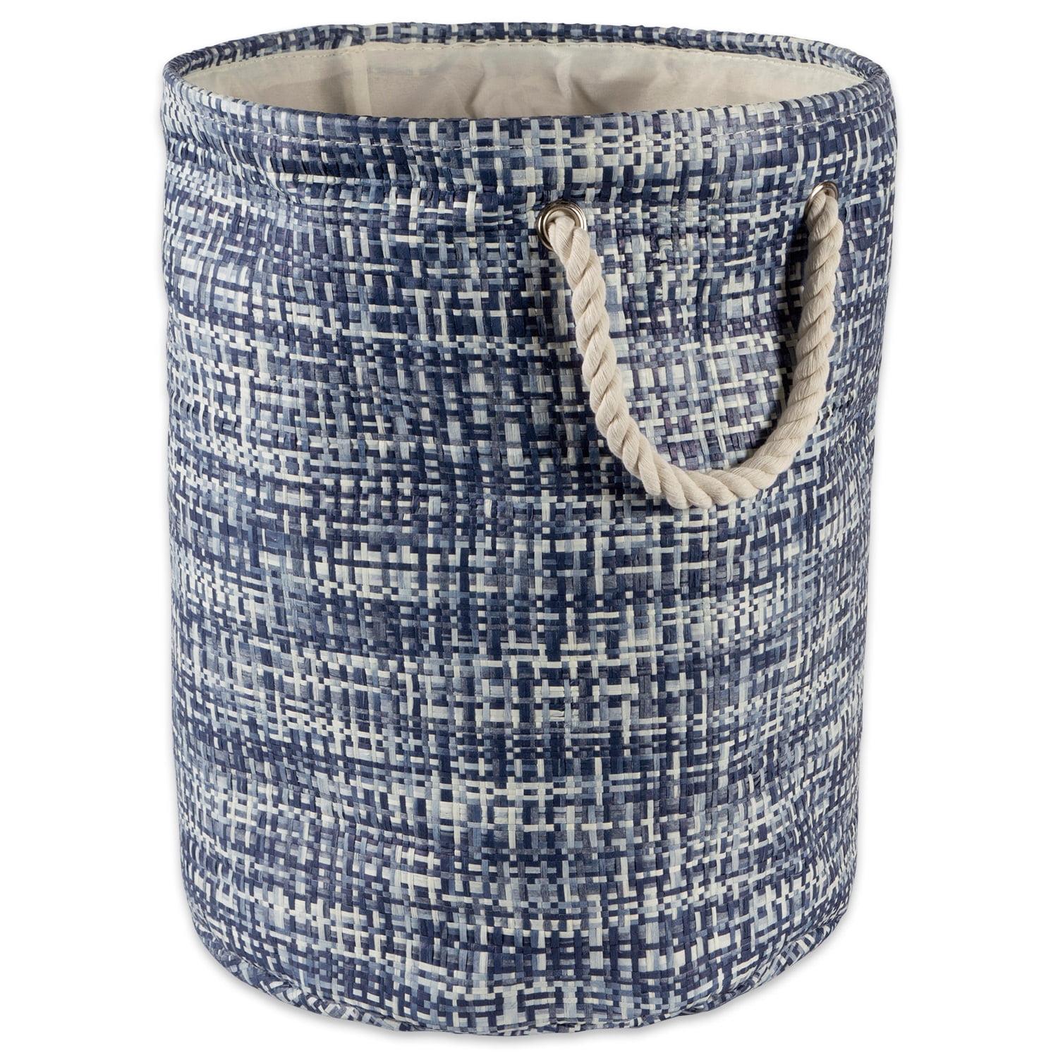 Design Imports Paper Bin Tweed Nautical Blue Round Medium, 14"x14"x17 ...