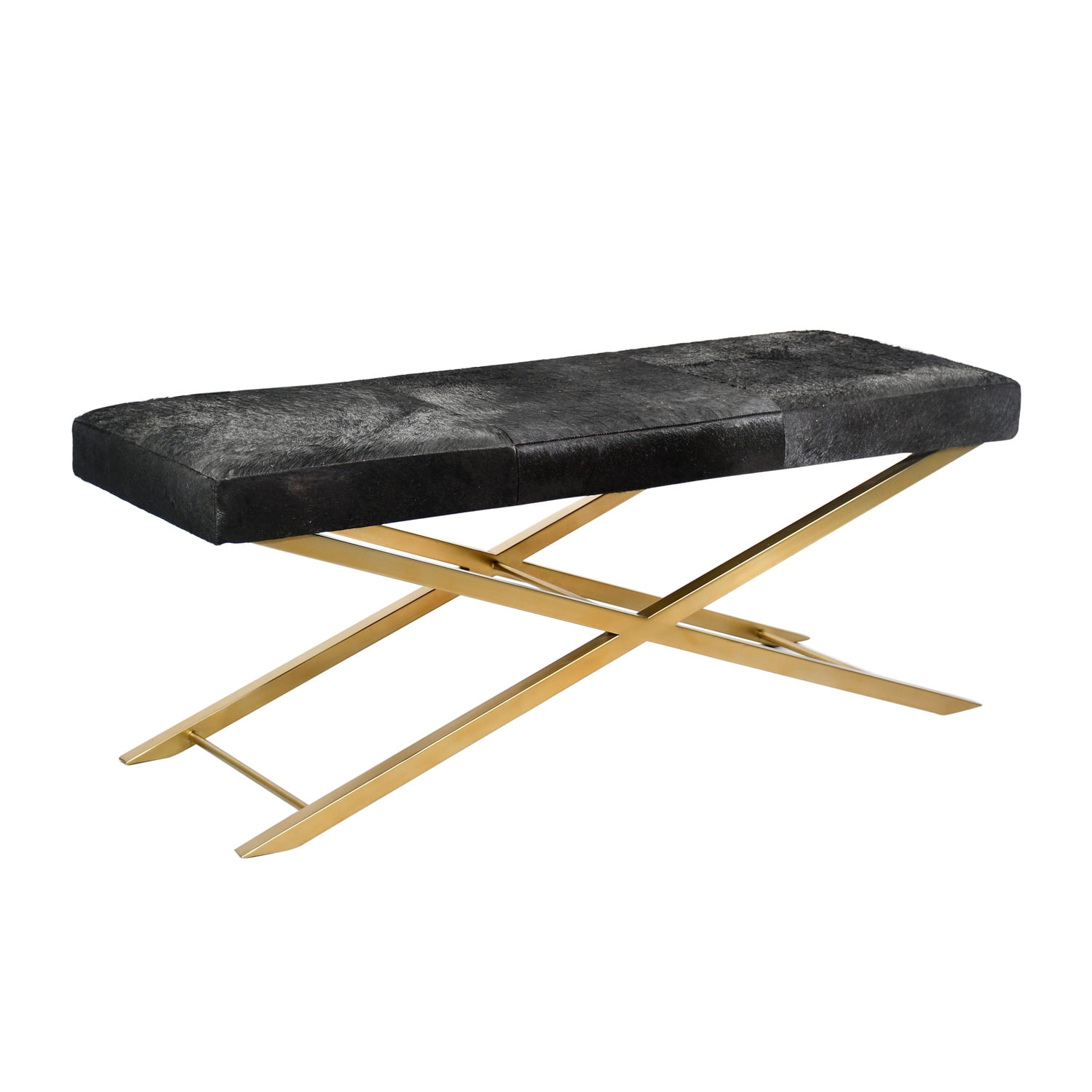 Design Living L46'' Gold Stainless Steel Frame Bench with a Solid Black ...