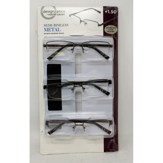 Design Optics By Foster Grant Semi-Rimless Metal Reading Glasses +1.50 ...