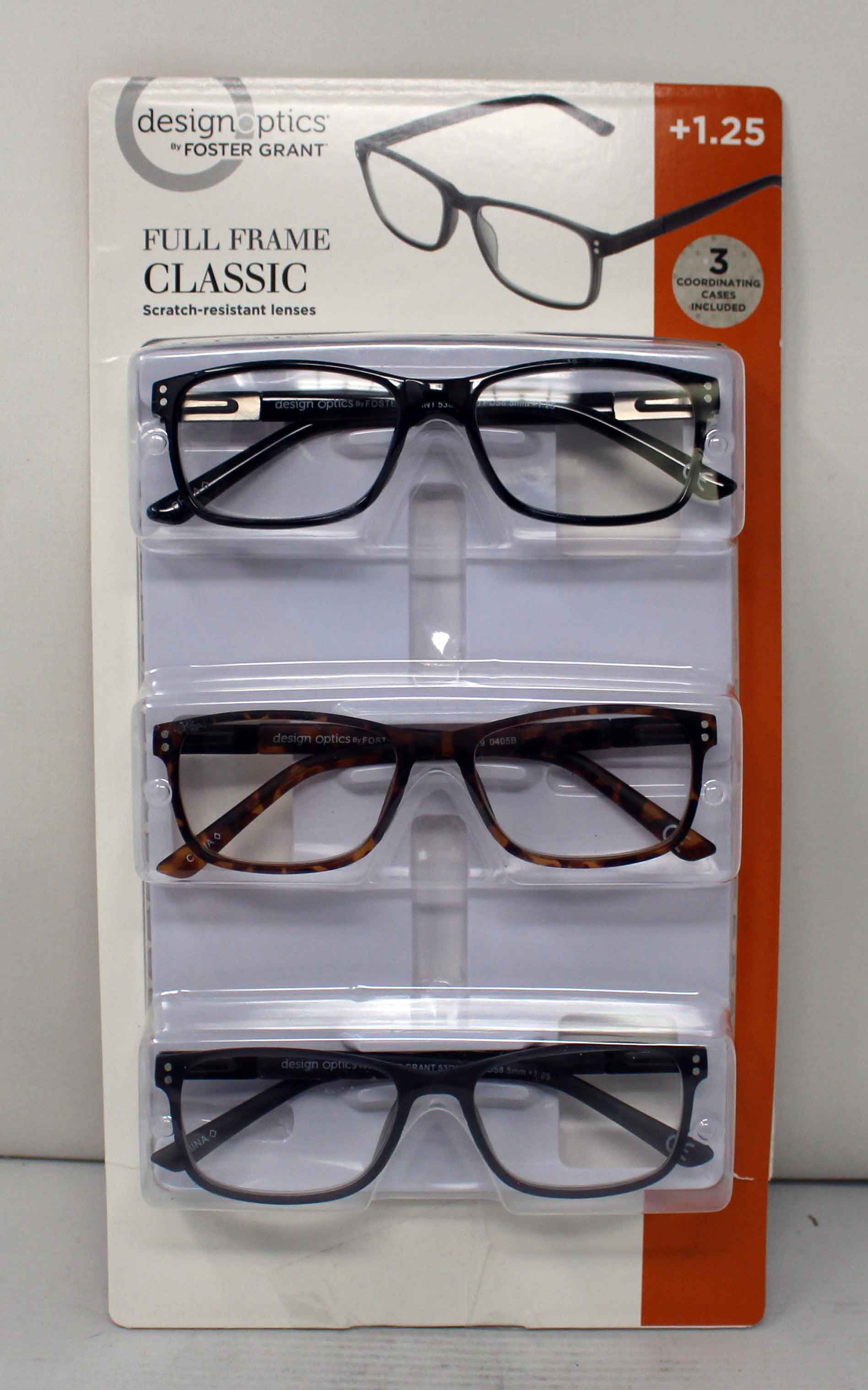Design Optics Foster Grant Full Frame Classic 3-pack Reading Glasses +1 ...