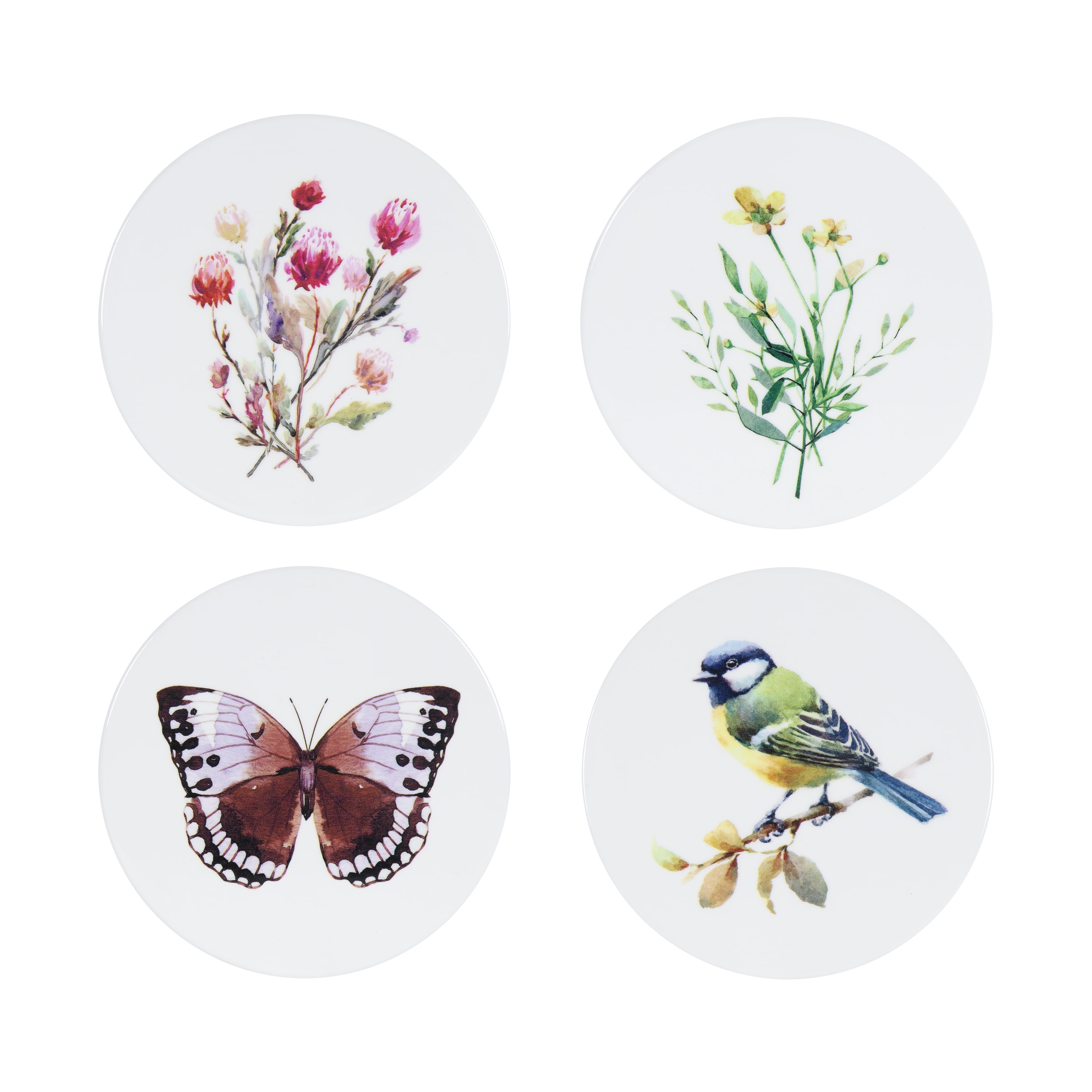 DesignOvation 4 Piece Ceramic Coaster Set with Cork Backing, Watercolor ...