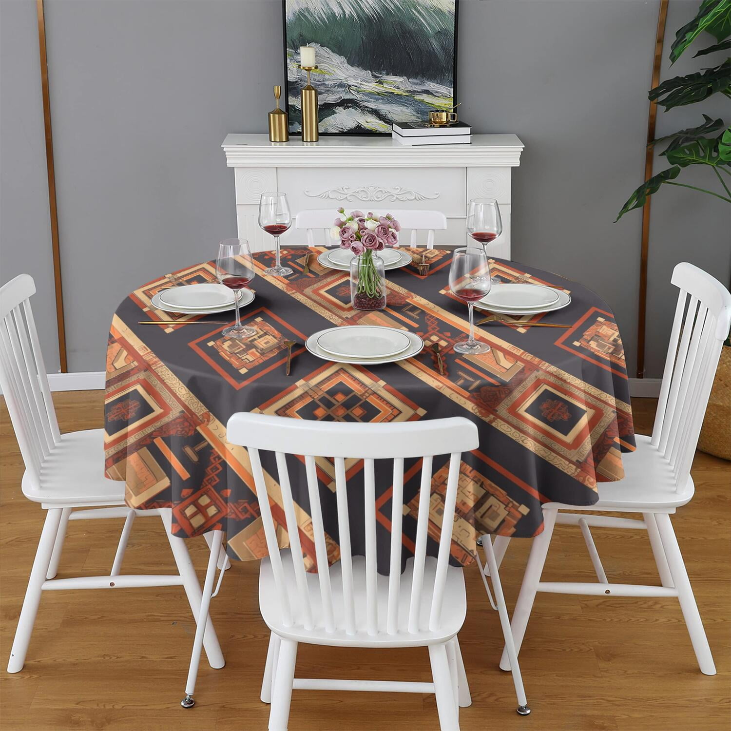 Design Pattern Round Tablecloth 60 Inch – Waterproof Polyester Table ...