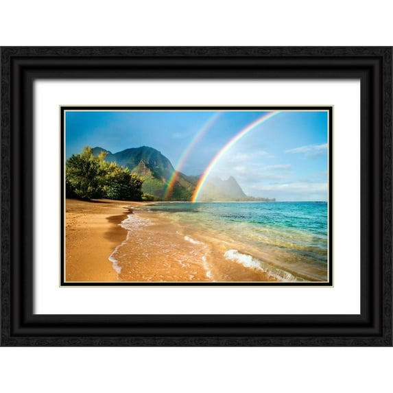 Design Pics 24x17 Black Ornate Wood Framed with Double Matting Museum ...