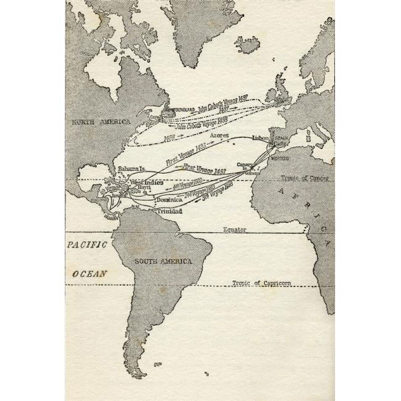 Design Pics DPI1903671 Map Showing The Voyages of Christopher Columbus ...