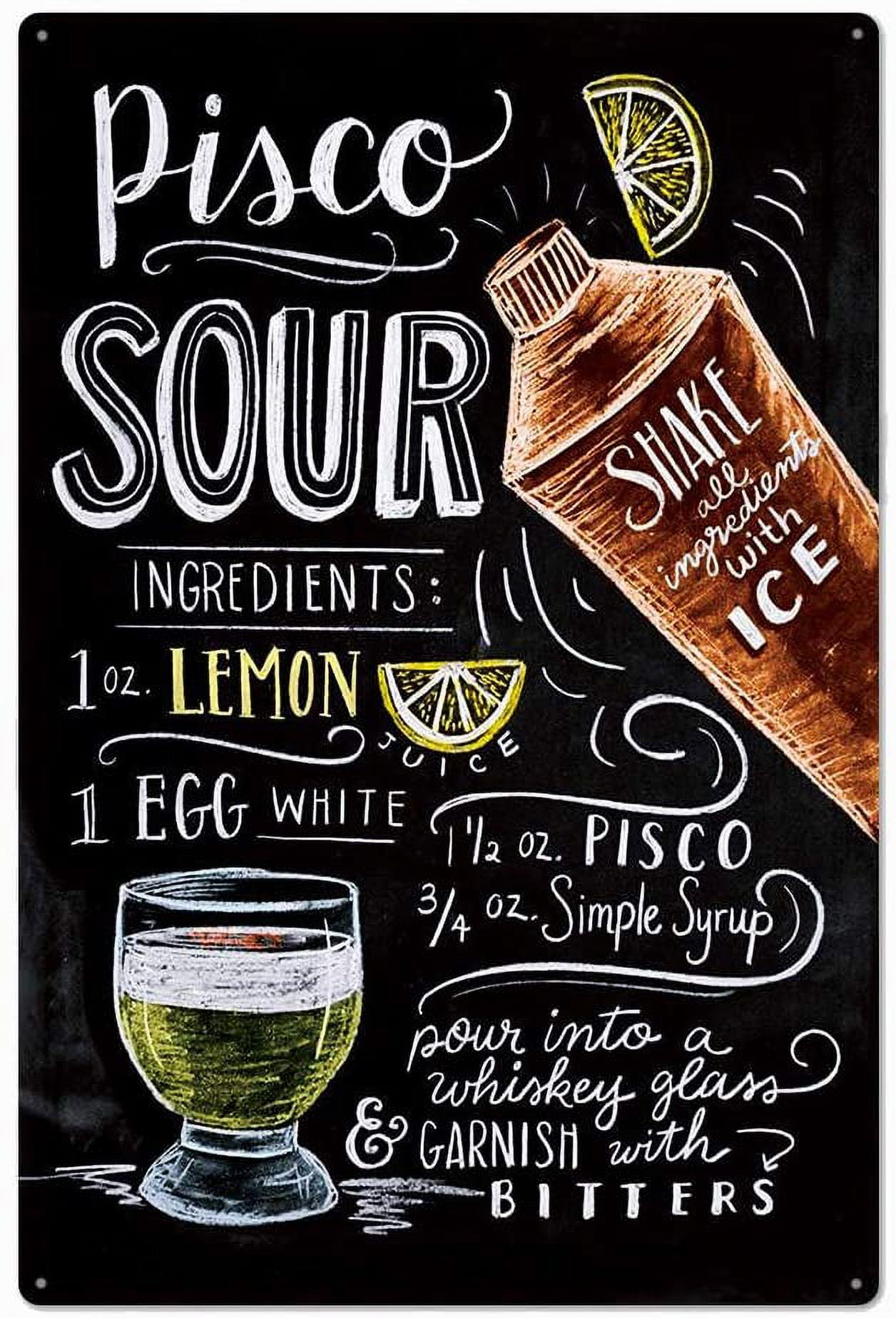 Design Pisco Sour Aluminum Metal Sign Wall Art Poster, Thick Tinplate ...