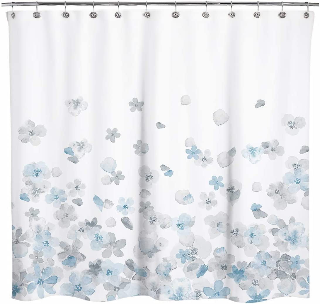 Design Simple Style Blue and Gray Flower Blossoms Fabric Shower ...