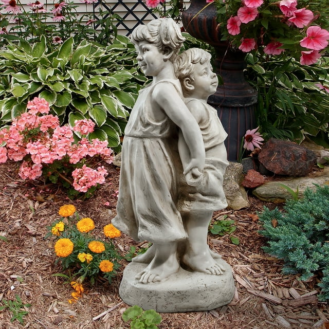 Design Toscano 27" Back to Back Brother and Sister Garden Statue ...