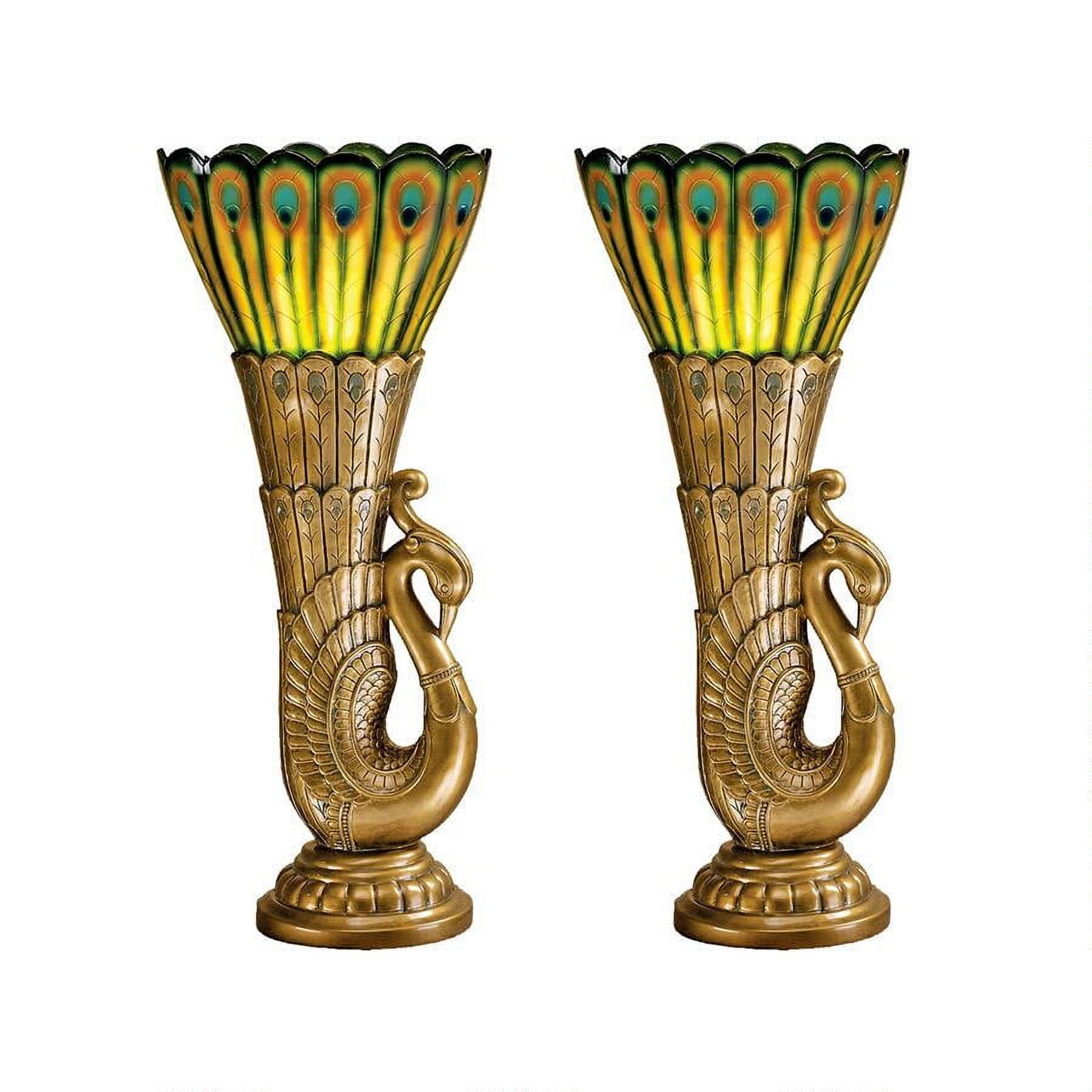 Design Toscano Art Deco Peacock Sculptural Table Lamp: Set of Two ...