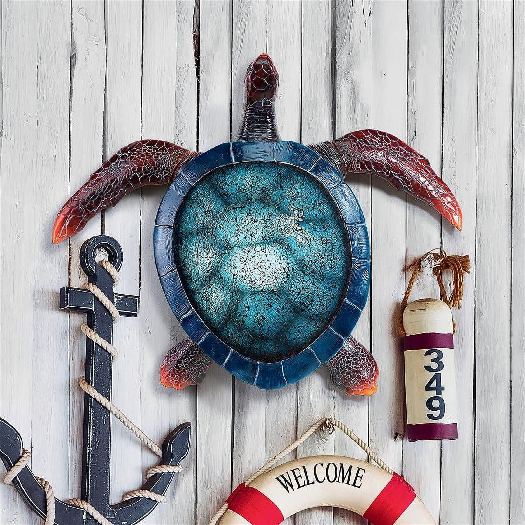 Design Toscano Blue Sea Turtle Illuminated Mosaic Glass Wall Sculpture ...