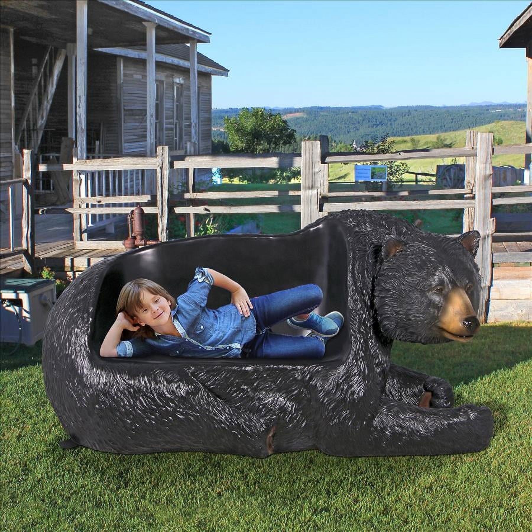 Design Toscano Brawny Black Bear Sculptural Resin Bench Garden ...