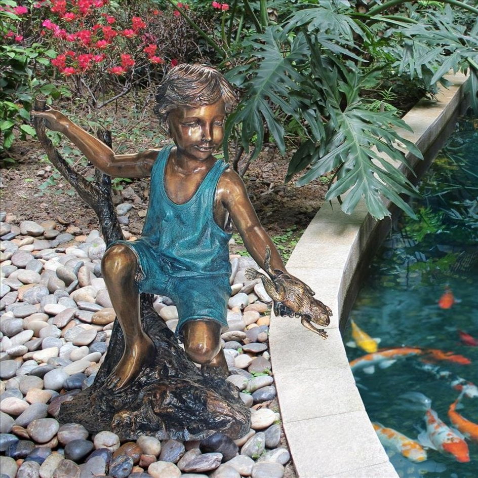Design Toscano Catch and Release, Boy with Frog Cast Bronze Garden ...