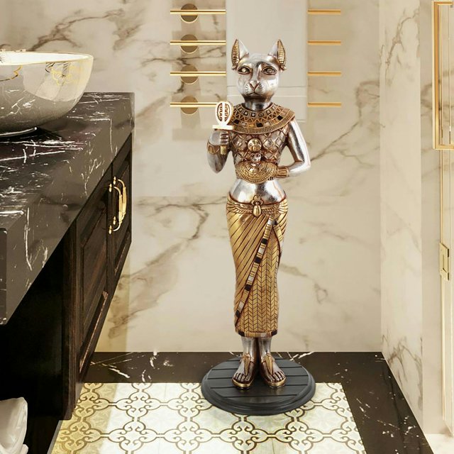 Design Toscano Egyptian Cat Goddess Bastet Statue with Royal Ankh ...