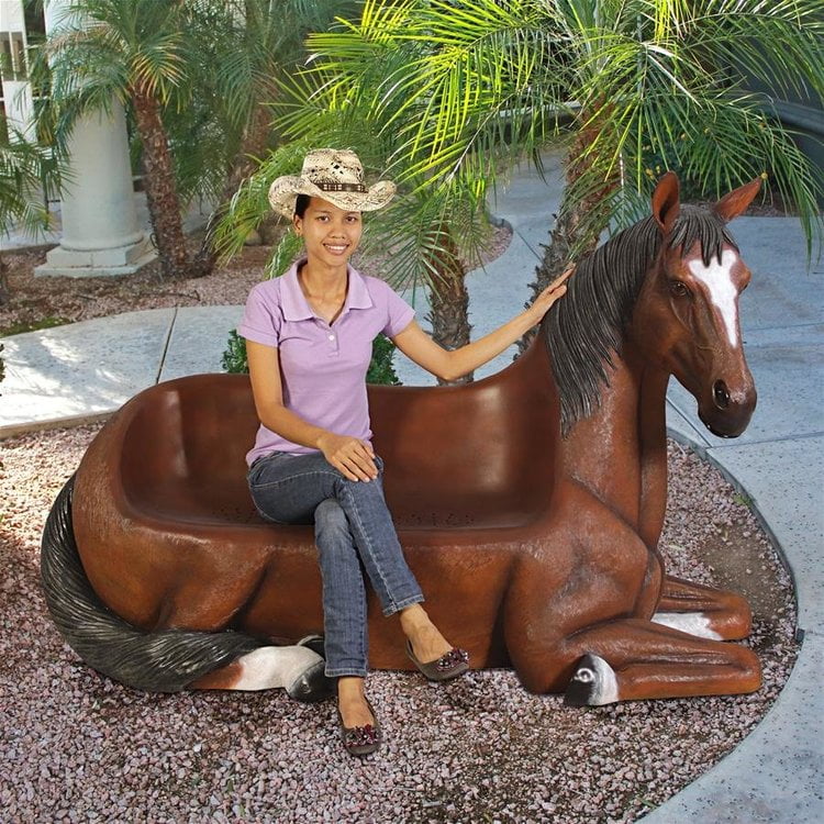 Design Toscano Equestrian Horse Bench with Photo Opportunity, Brown ...