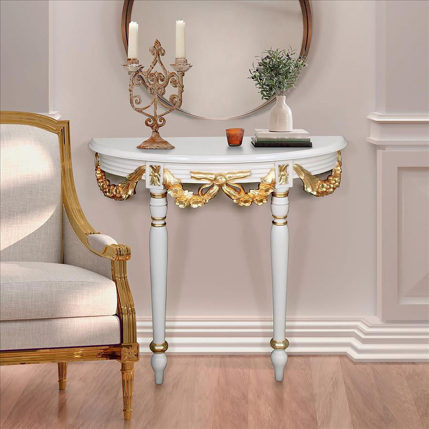 Design Toscano Louis XVI-Style Crescent Golden Ribbon Wall Console ...