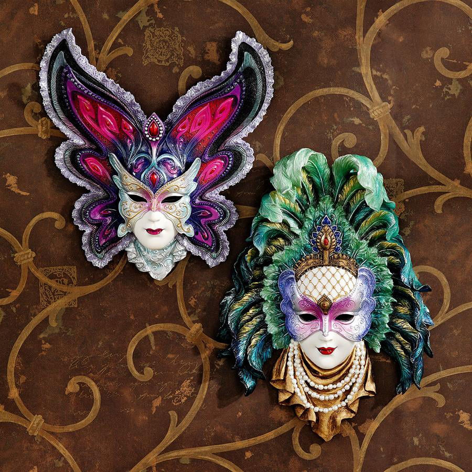 Design Toscano Maidens of Mardi Gras Wall Mask Sculptures: Butterfly ...
