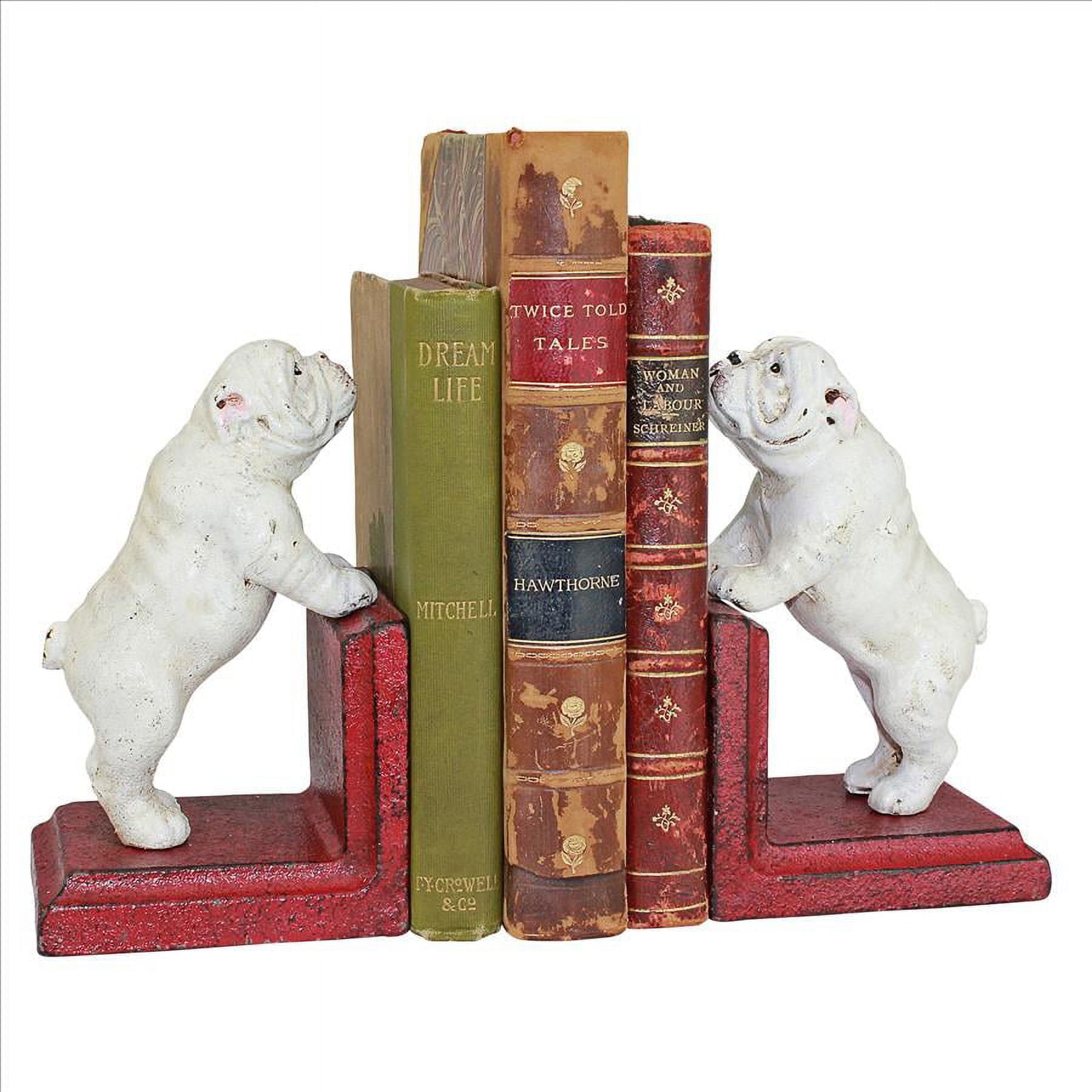 Design Toscano Over the Fence Bulldog Cast Iron Sculptural Bookend Pair ...
