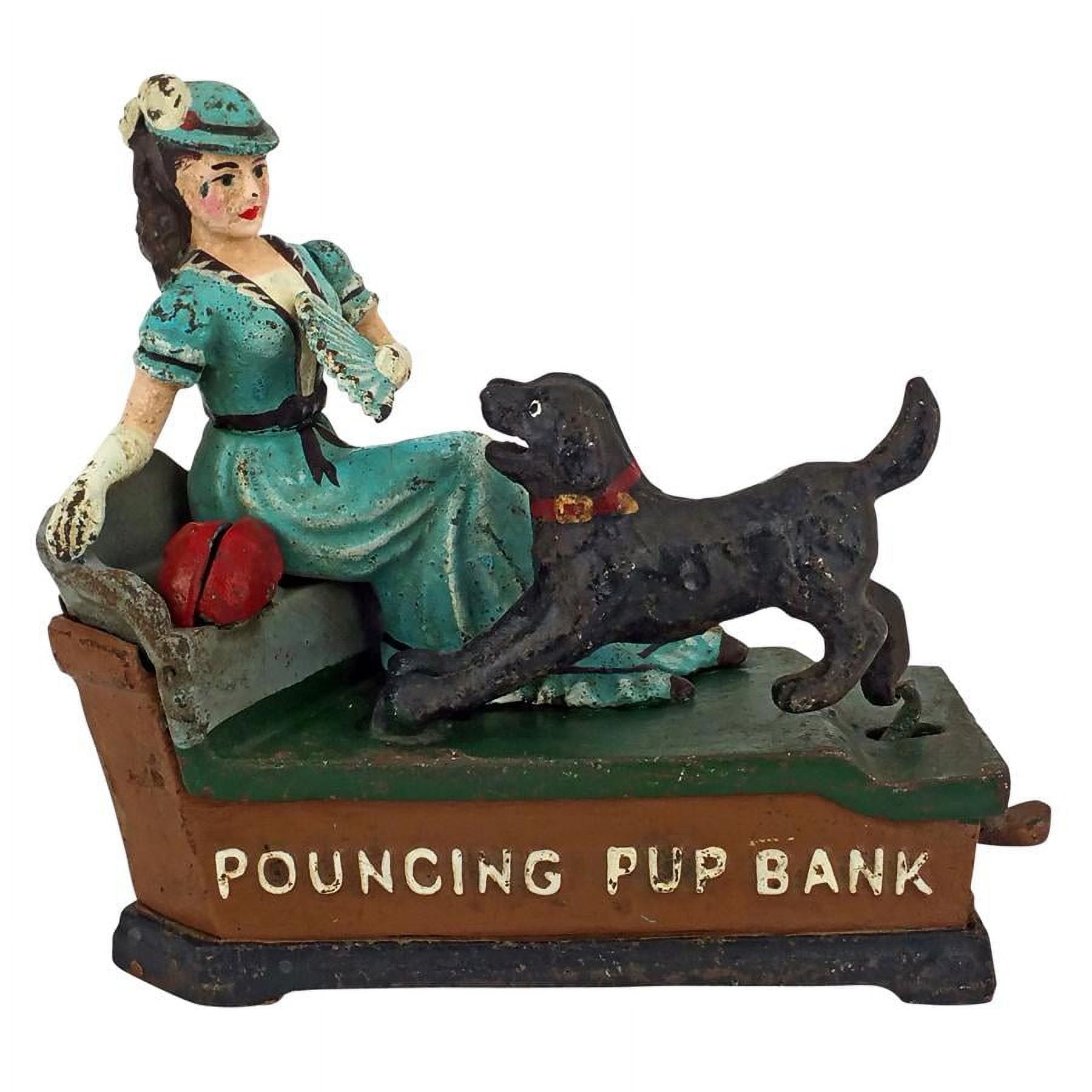 Design Toscano Pouncing Pup Die-Cast Iron Mechanical Coin Bank ...