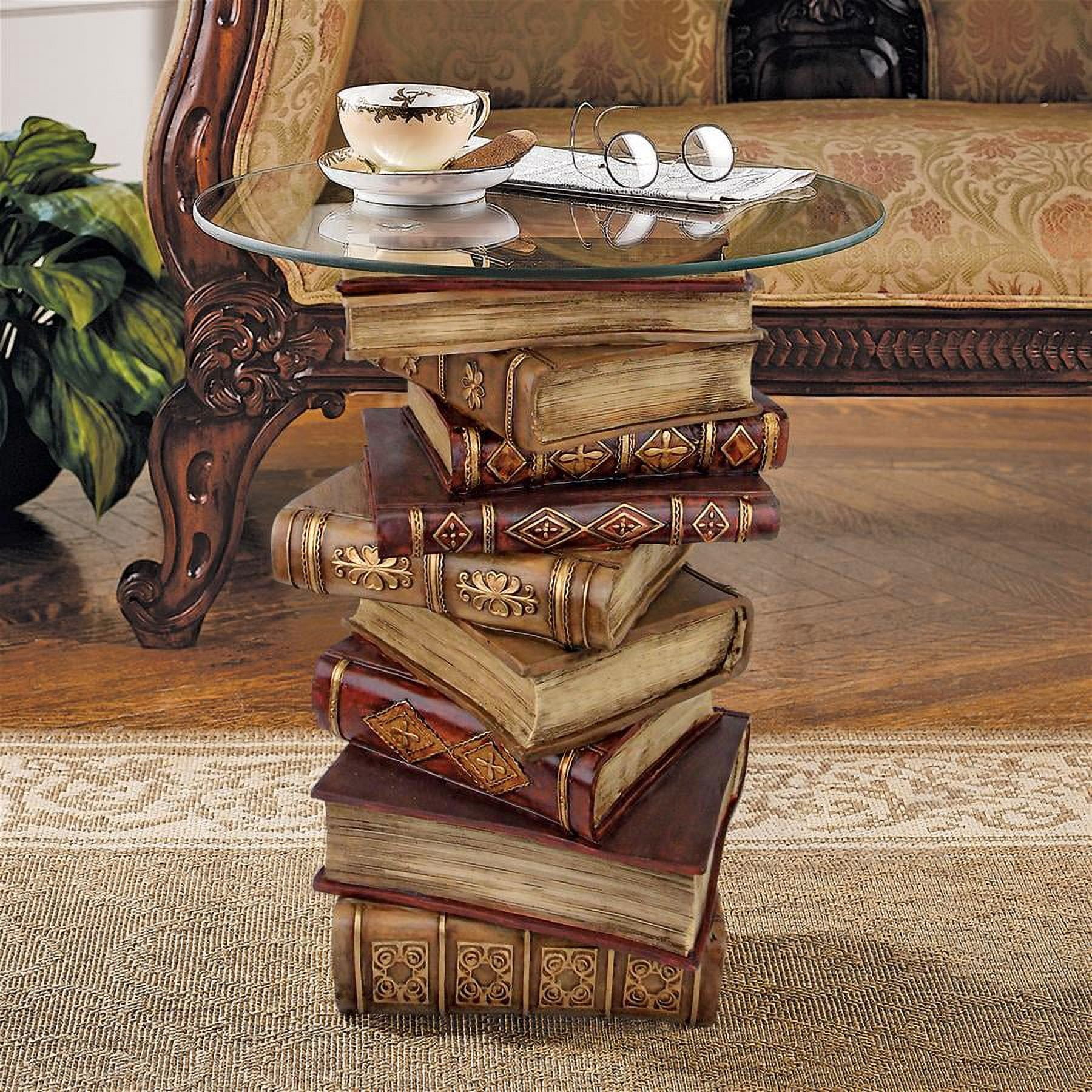 Design Toscano Power of Books Sculptural Glass-Topped Side Table ...