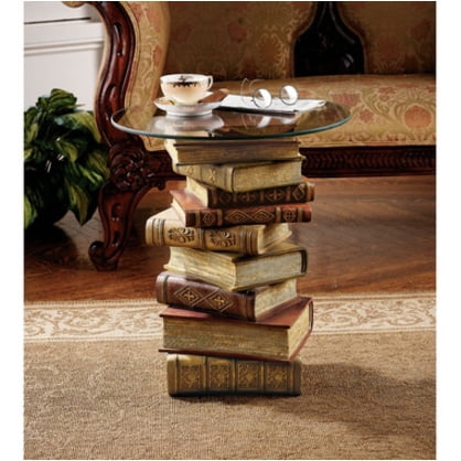 Design Toscano Power of Books Sculptural Glass-Topped Side Table ...