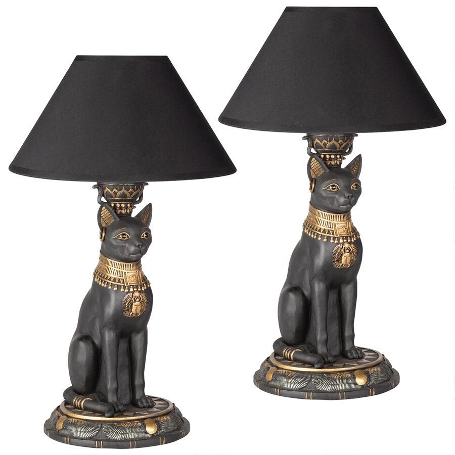 Design Toscano Royal Cat Goddess Bastet Sculptural Table Lamps: Set of ...