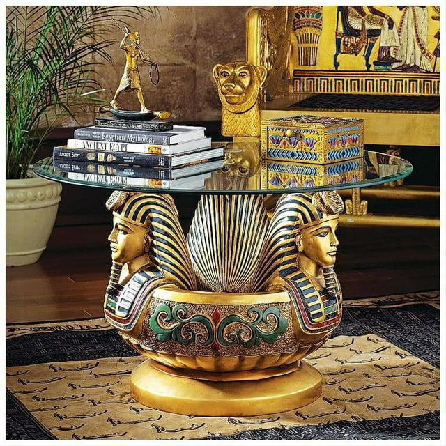 Design Toscano Three Heads of Tutankhamen Sculptural Glass-Topped Table ...