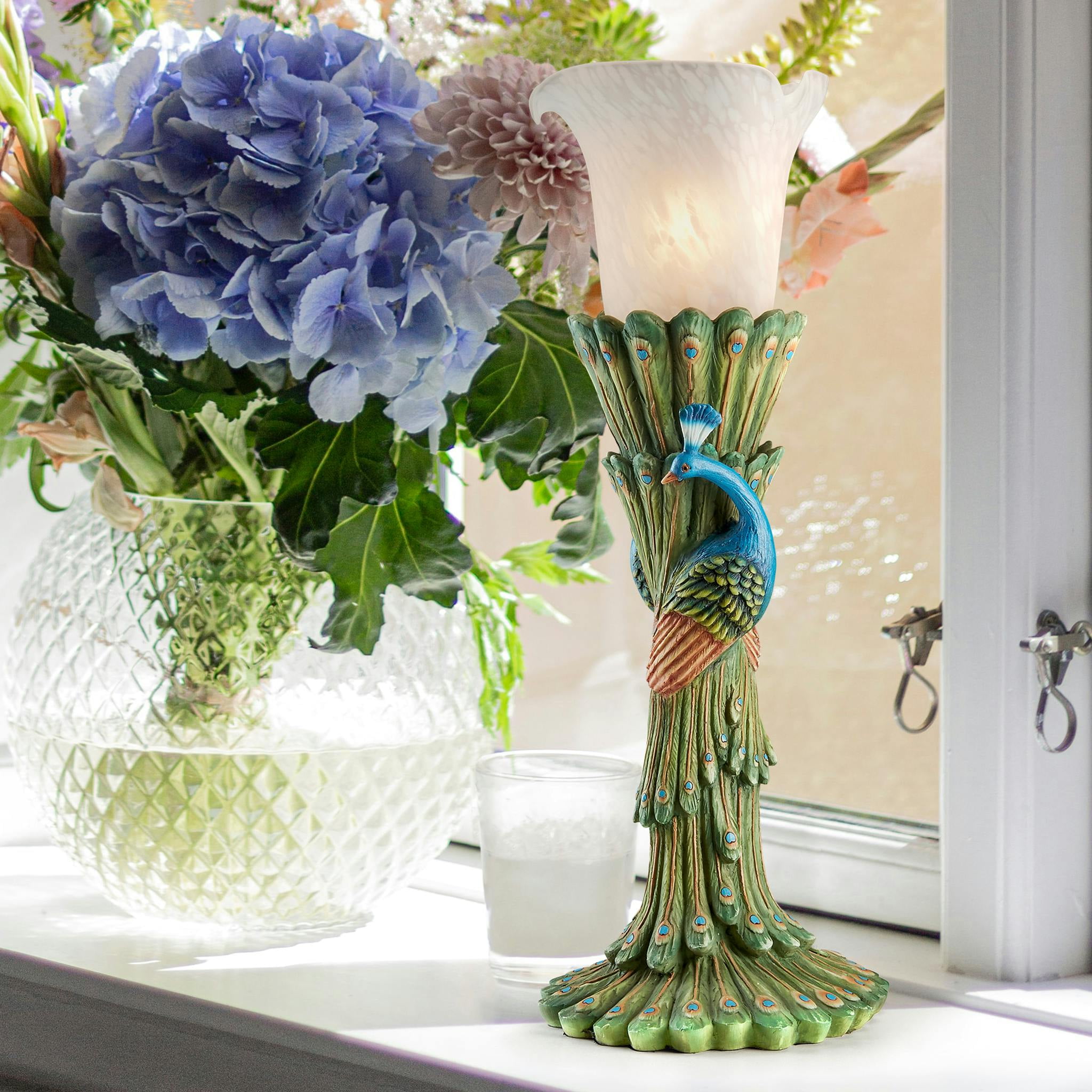 Design Toscano Victorian Peacock Torchiere Sculptural Table Lamp ...
