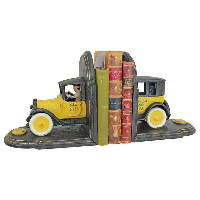 Design Toscano Vintage Yellow Cab Cast Iron Sculpture Car Bookend Pair ...