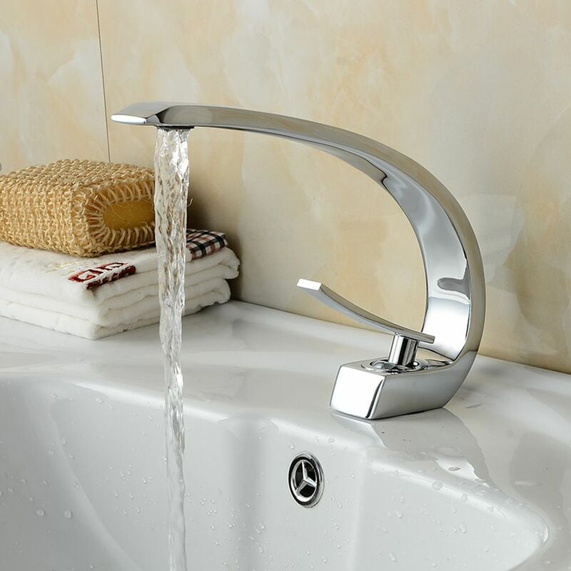 Design Waterfall Basin Faucet Mixer Tap in Chromed Brass for Bathroom ...